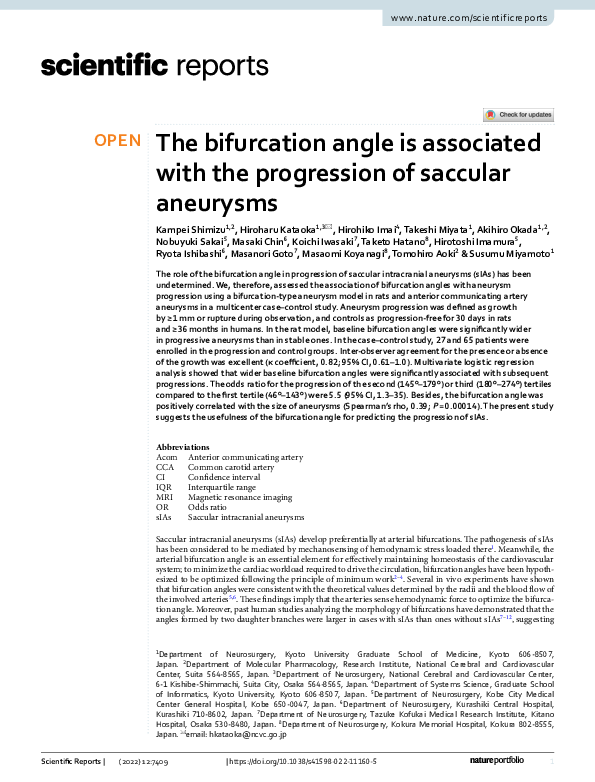 (PDF) The bifurcation angle is associated with the progression of saccular aneurysms | Hiroharu ...