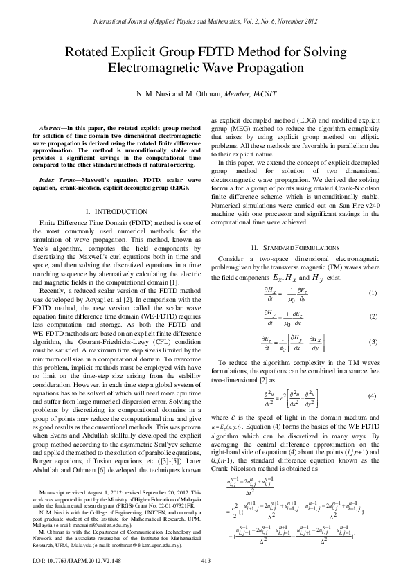 Pdf Rotated Explicit Group Fdtd Method For Solving Electromagnetic Wave Propagation Norma
