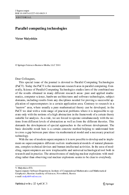 (PDF) Parallel computing technologies