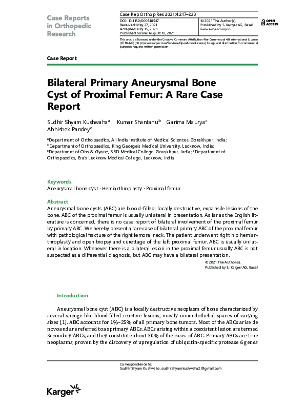 (PDF) Bilateral Primary Aneurysmal Bone Cyst of Proximal Femur: A Rare ...