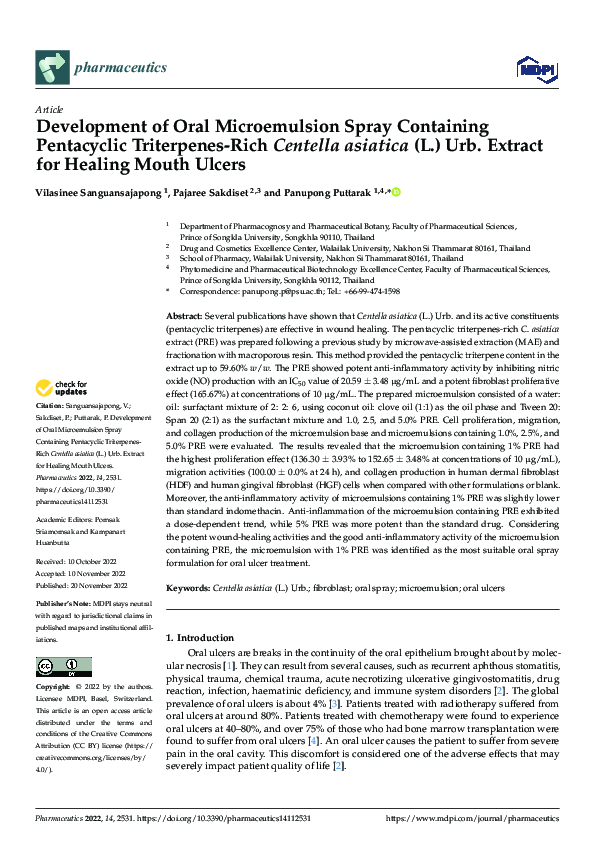 (PDF) Development of Oral Microemulsion Spray Containing Pentacyclic ...