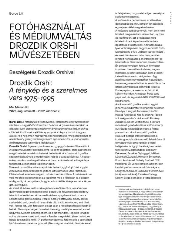 (PDF) FOTÓHASZNÁLAT ÉS MÉDIUMVÁLTÁS DROZDIK ORSHI MŰVÉSZETÉBEN