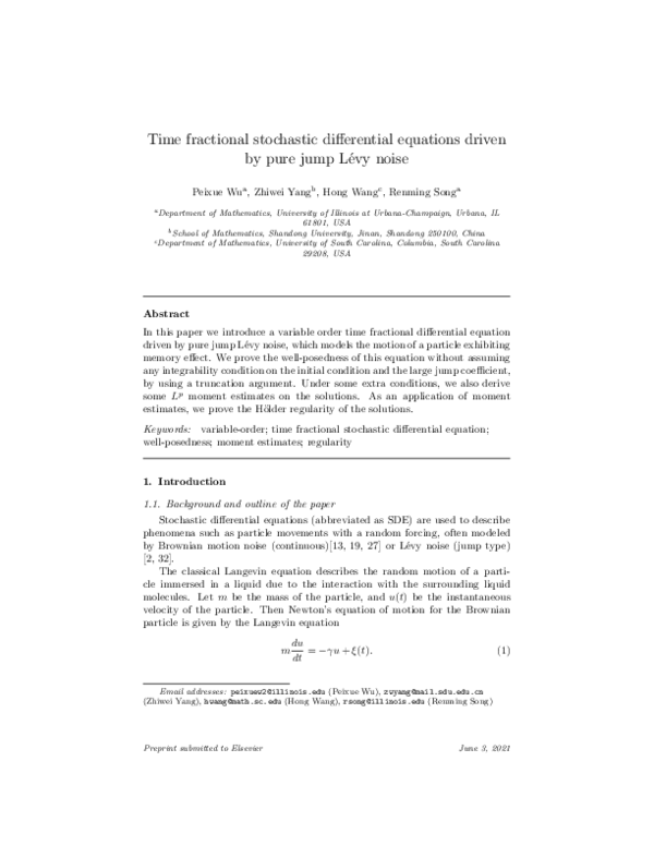 Pdf Time Fractional Stochastic Differential Equations Driven By Pure Jump Lévy Noise