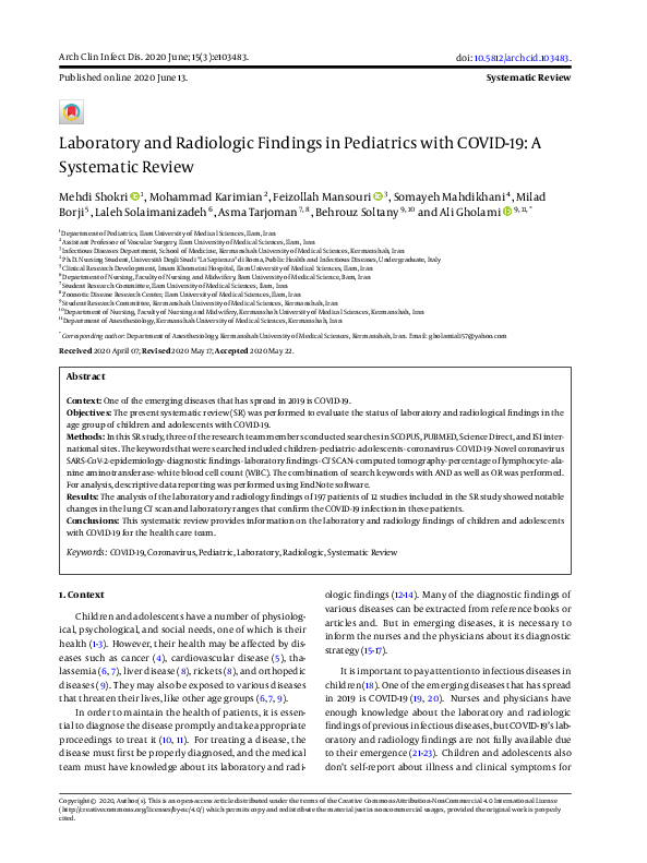 (PDF) Laboratory and Radiologic Findings in Pediatrics with COVID-19: A Systematic Review ...