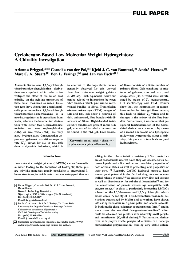 (PDF) Cyclohexane-Based Low Molecular Weight Hydrogelators: A Chirality ...