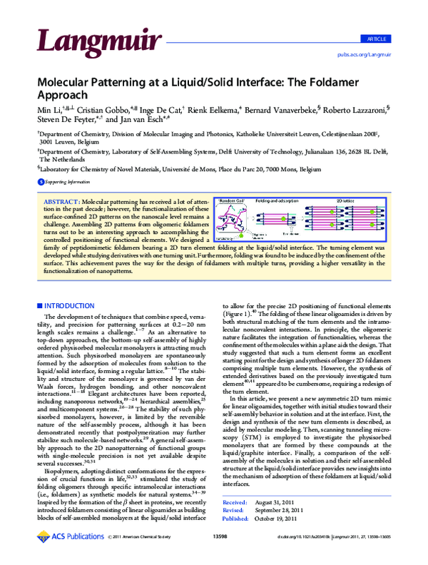 (PDF) Molecular Patterning at a Liquid/Solid Interface: The Foldamer Approach