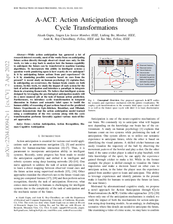 (PDF) A-ACT: Action Anticipation through Cycle Transformations