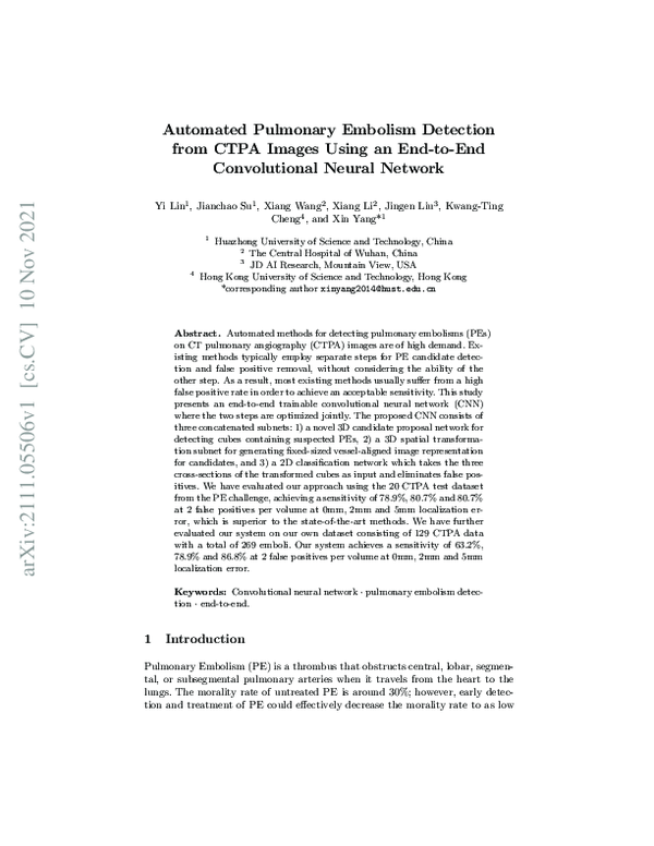Pdf Automated Pulmonary Embolism Detection From Ctpa Images Using An