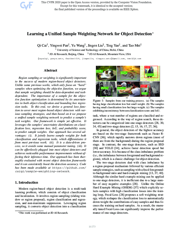 (PDF) Learning a Unified Sample Weighting Network for Object Detection
