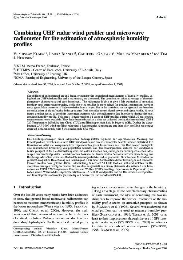 Pdf Combining Uhf Radar Wind Profiler And Microwave Radiometer For The Estimation Of