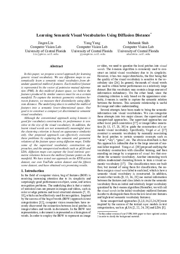 (PDF) Learning semantic visual vocabularies using diffusion distance ...
