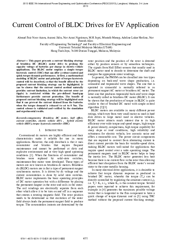 (PDF) Current control of BLDC drives for EV application