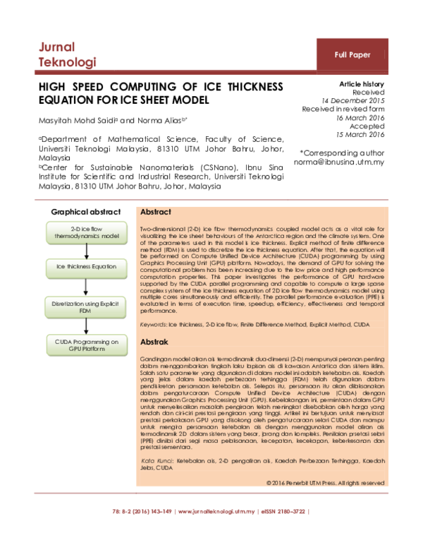 (PDF) High Speed Computing of Ice Thickness Equation for Ice Sheet Model