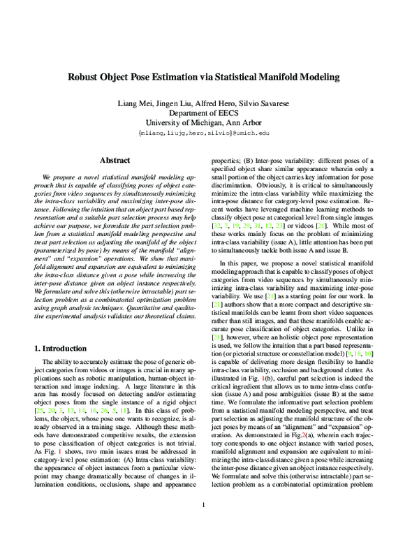 Pdf Statistical Manifold Modeling For Robust Object Pose Estimation