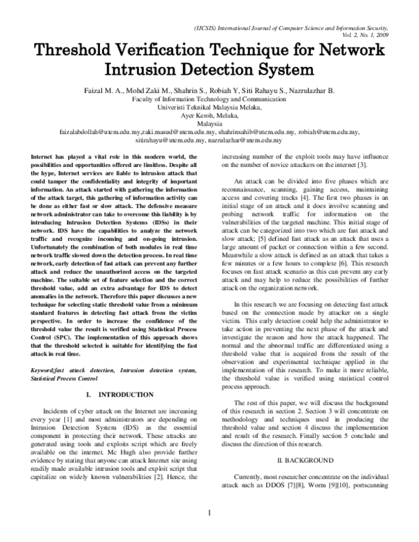Pdf Threshold Selection For Fast Attack Detection In Ids