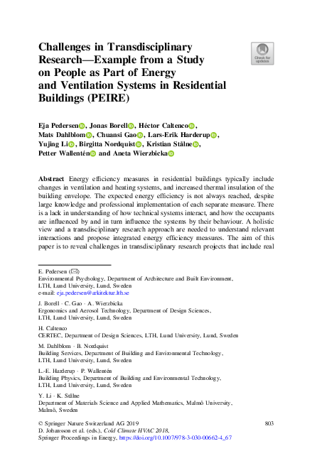 (PDF) Challenges in Transdisciplinary Research—Example from a Study on People as Part of Energy ...