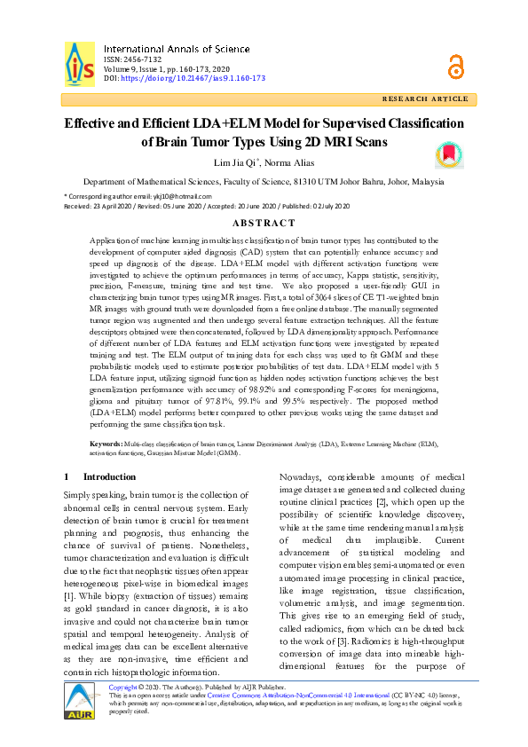 (PDF) Effective and Efficient LDA+ELM Model for Supervised Classification of Brain Tumor Types ...