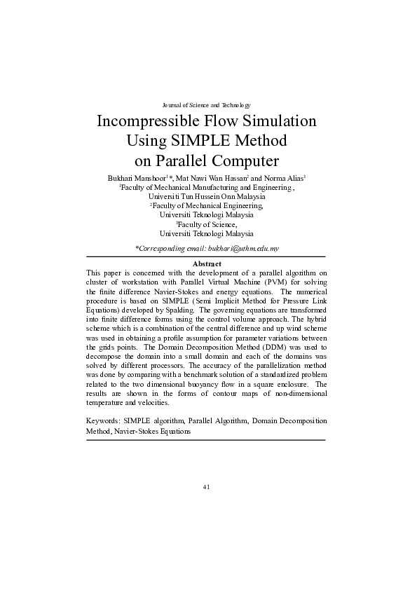 Pdf Incompressible Flow Simulation Using Simple Method On Parallel
