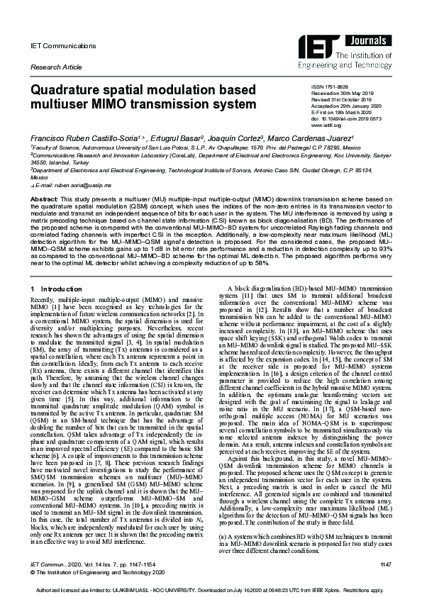 (PDF) Quadrature spatial modulation based multiuser MIMO transmission system | Francisco R ...