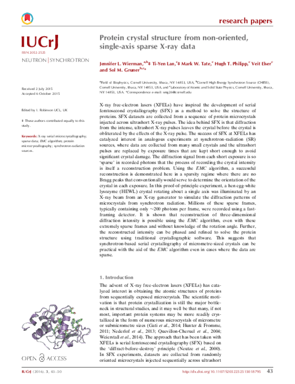 (PDF) Protein crystal structure from non-oriented, single-axis sparse X ...