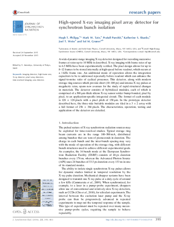 (PDF) High-speed X-ray imaging pixel array detector for synchrotron ...