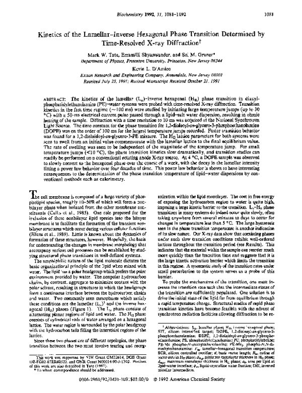 (PDF) Kinetics of the lamellar-inverse hexagonal phase transition determined by time-resolved x ...