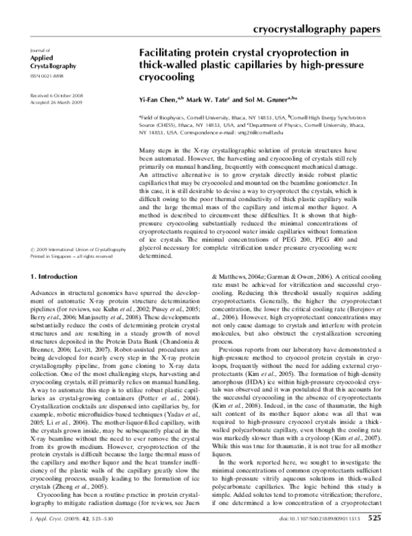 (PDF) Facilitating protein crystal cryoprotection in thick-walled ...
