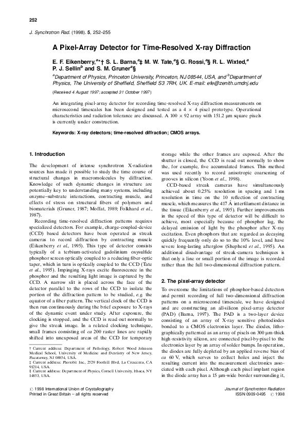 Pdf A Pixel Array Detector For Time Resolved X Ray Diffraction