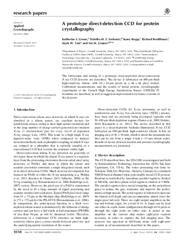 (PDF) A prototype direct-detection CCD for protein crystallography
