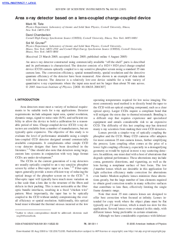 (PDF) Area x-ray detector based on a lens-coupled charge-coupled device