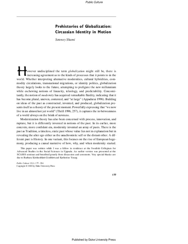 (PDF) Prehistories of Globalization: Circassian Identity in Motion ...