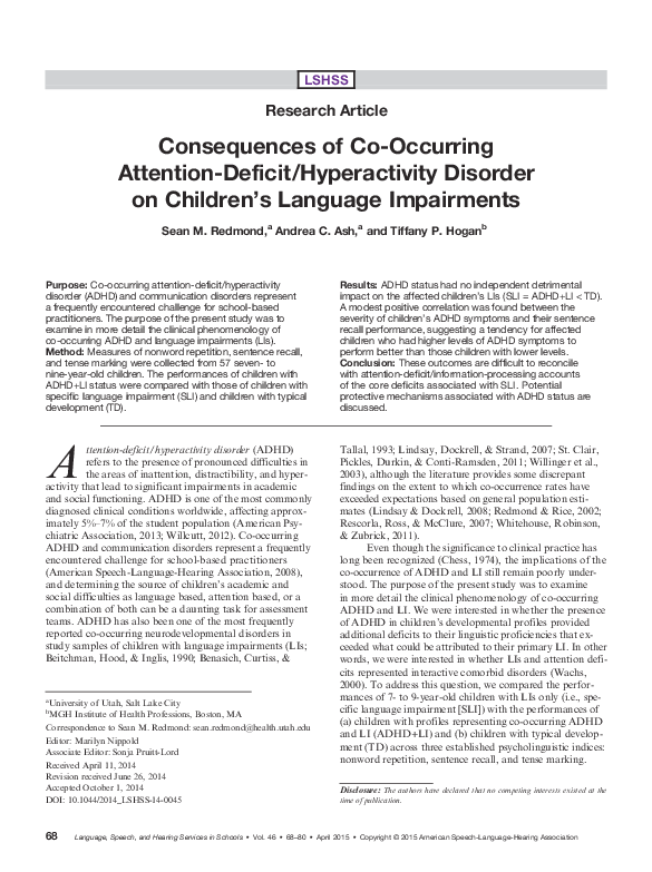 (PDF) Consequences of Co-Occurring Attention-Deficit/Hyperactivity Disorder on Children's ...