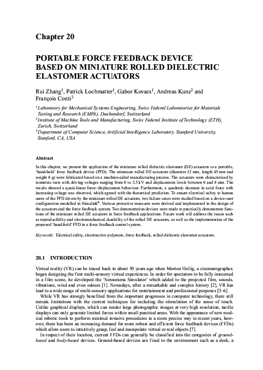 Pdf Portable Force Feedback Device Based On Miniature Rolled Dielectric Elastomer Actuators