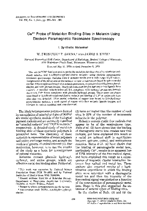(PDF) Cu2+ probe of metal-ion binding sites in melanin using electron ...