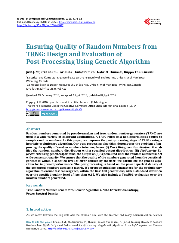 (PDF) Ensuring Quality of Random Numbers from TRNG: Design and ...