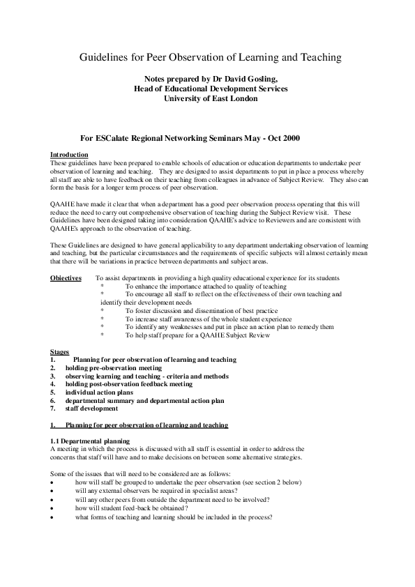 (PDF) Guidelines for peer observation of learning and teaching