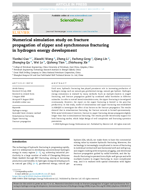 (PDF) Numerical simulation study on fracture propagation of zipper and synchronous fracturing in ...