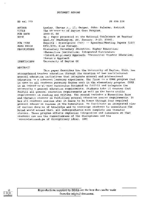 (PDF) The University of Dayton Core Program