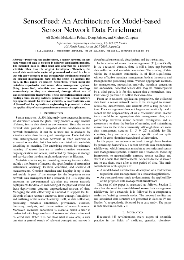 Pdf Sensorfeed An Architecture For Model Based Sensor Network Data