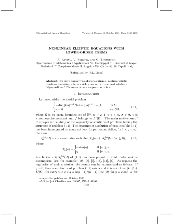 Pdf Nonlinear Elliptic Equations With Lower Order Terms