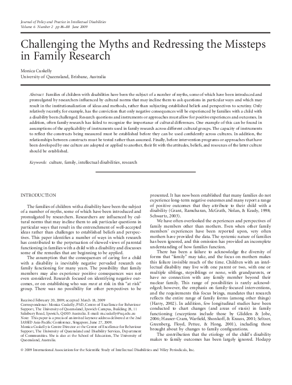 (PDF) Challenging the Myths and Redressing the Missteps in Family Research