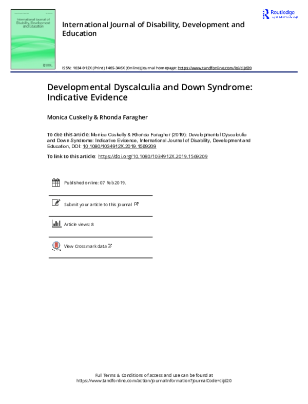 (PDF) Developmental Dyscalculia and Down Syndrome: Indicative Evidence