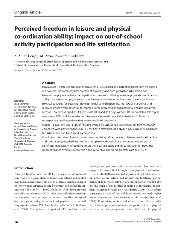 (PDF) Perceived freedom in leisure and physical co-ordination ability ...