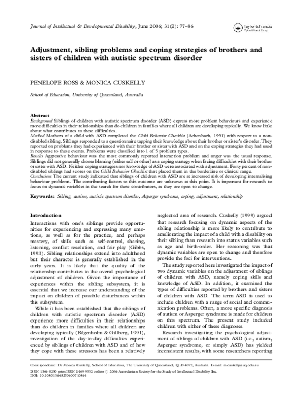 (PDF) Adjustment, sibling problems and coping strategies of brothers ...