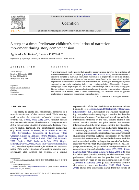 (PDF) A step at a time: Preliterate children’s simulation of narrative ...