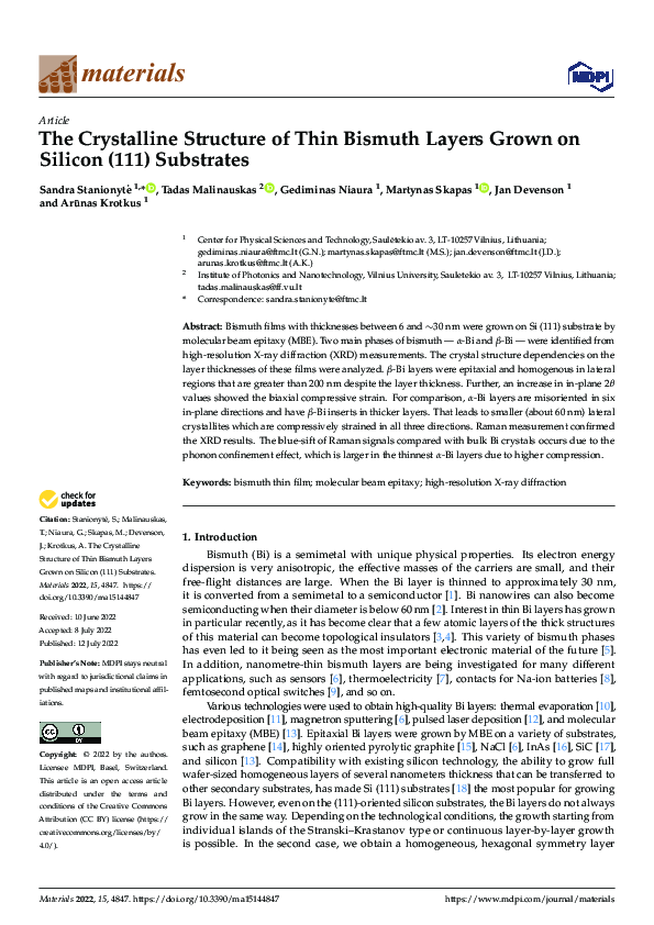 (PDF) The Crystalline Structure of Thin Bismuth Layers Grown on Silicon ...