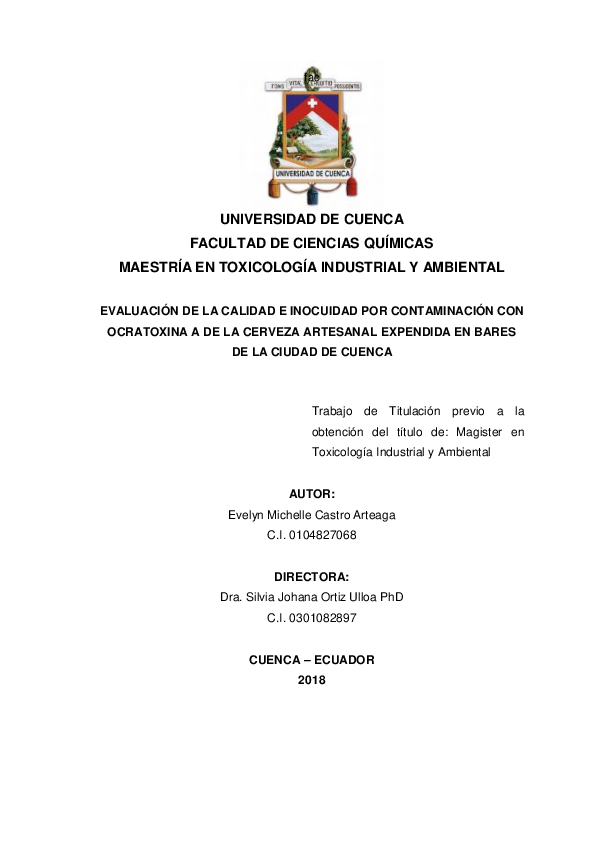 (PDF) Evaluación de la calidad e inocuidad por contaminación con ocratoxina a de la cerveza ...