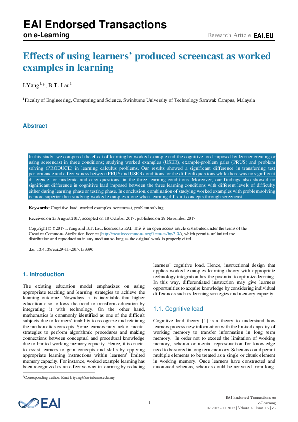 (PDF) Effects of using learners’ produced screencast as worked examples in learning