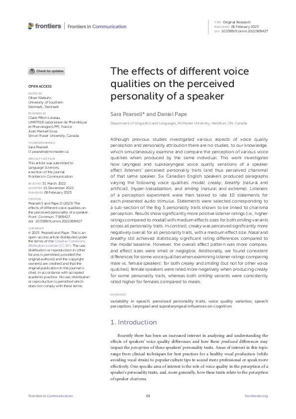 (PDF) The effects of different voice qualities on the perceived ...