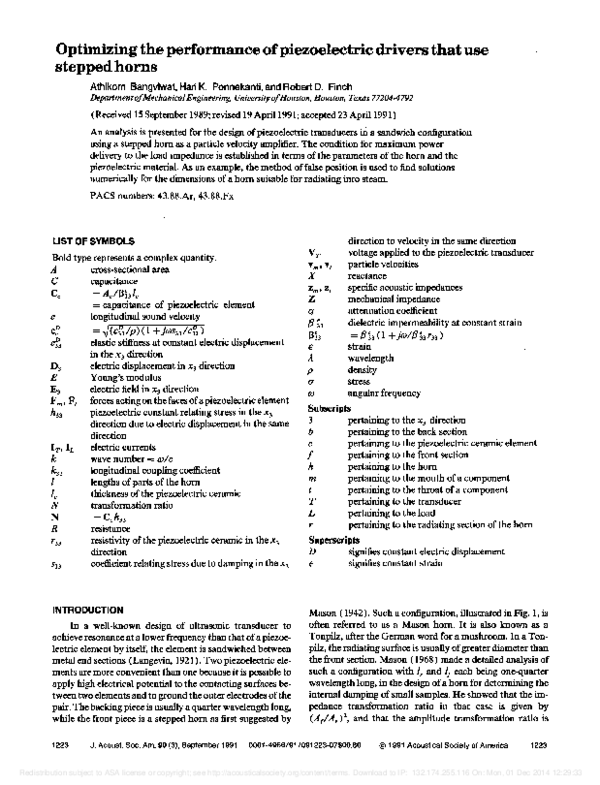 (PDF) Optimizing the performance of piezoelectric drivers that use stepped horns